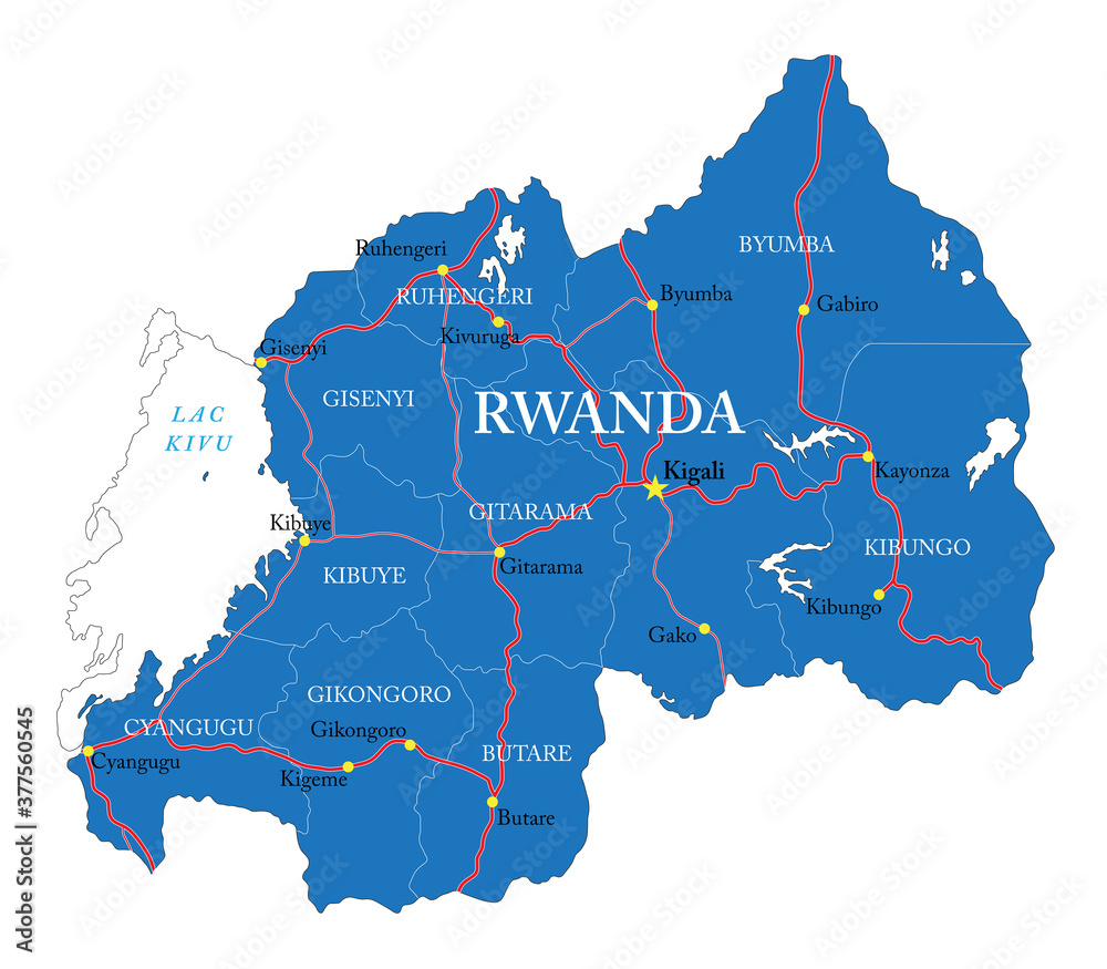 Rwanda highly detailed political map Stock Vector | Adobe Stock