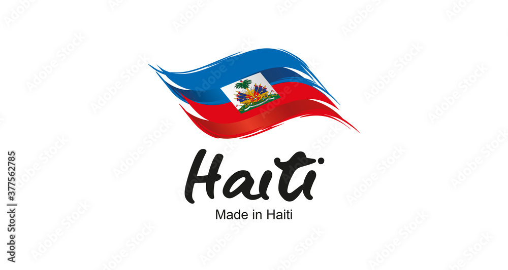 Made in Haiti handwritten flag ribbon typography lettering logo label ...