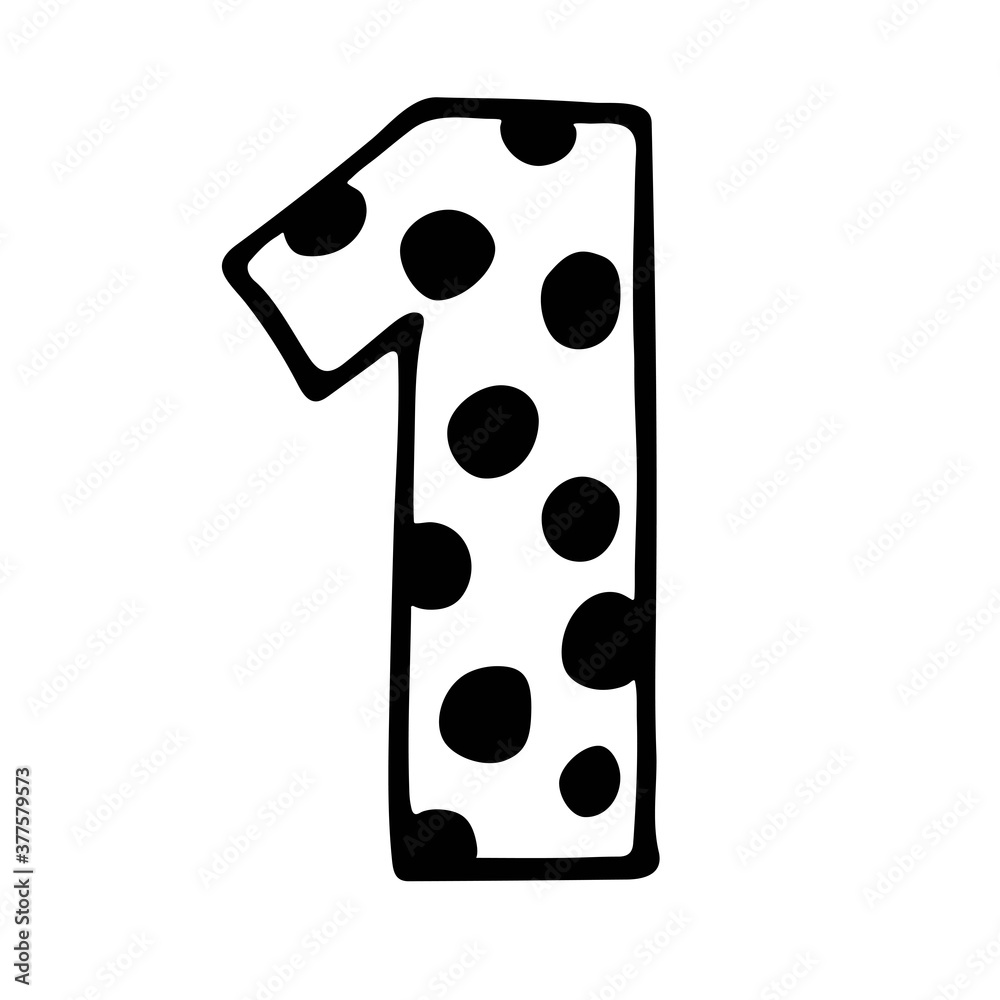 Cute number 1. Hand drown vector one. Design for baby birthday, baby ...