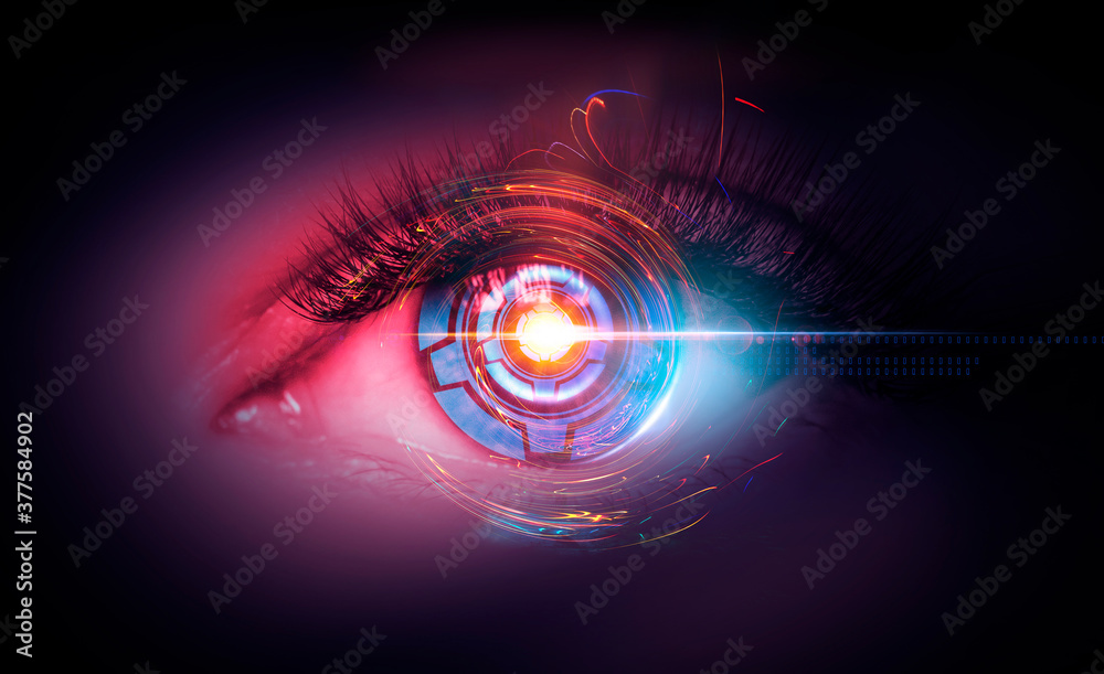 Close-up biometric scan of a female eye. The concept of modern virtual ...