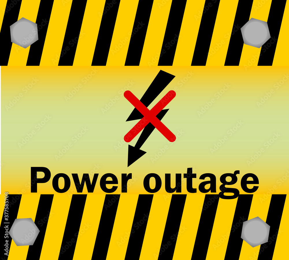 power outage icon banner, black inscription with lightning crossed out ...
