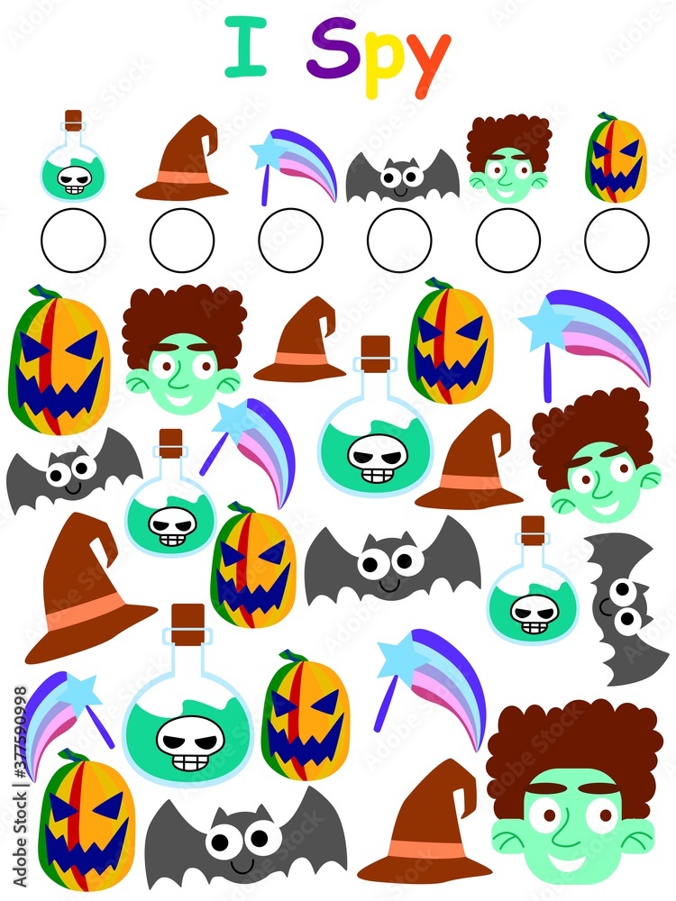 Amusing halloween activity I spy game stock vector illustration. Find ...