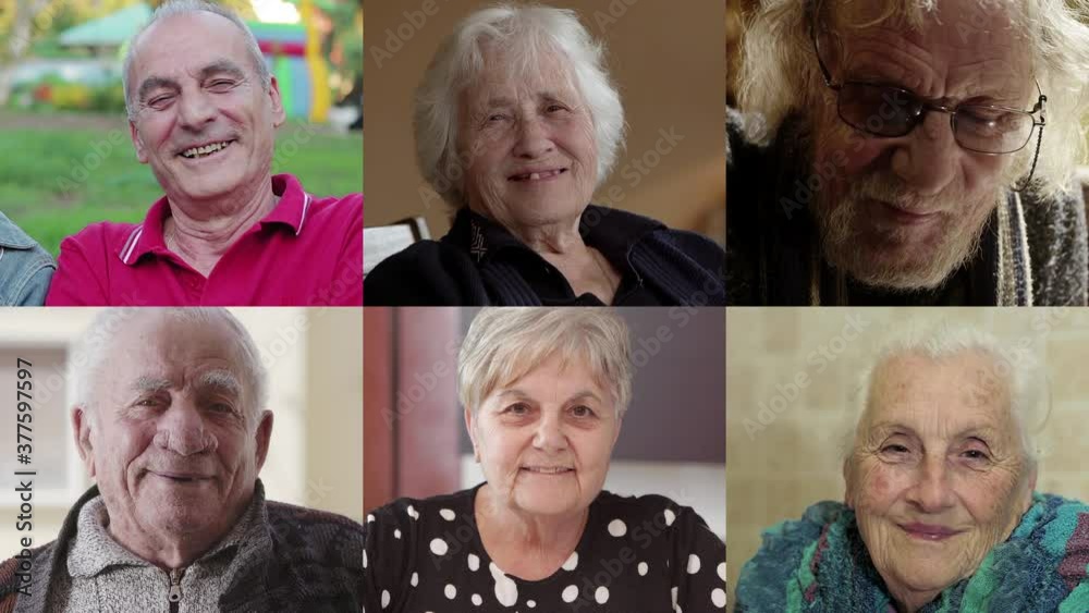 multiscreen of old age - portraits of different elderly people Stock ...
