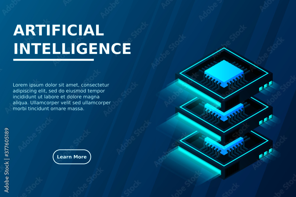 Quantum computer, large data processing, server room, data base concept, the microprocessor ...