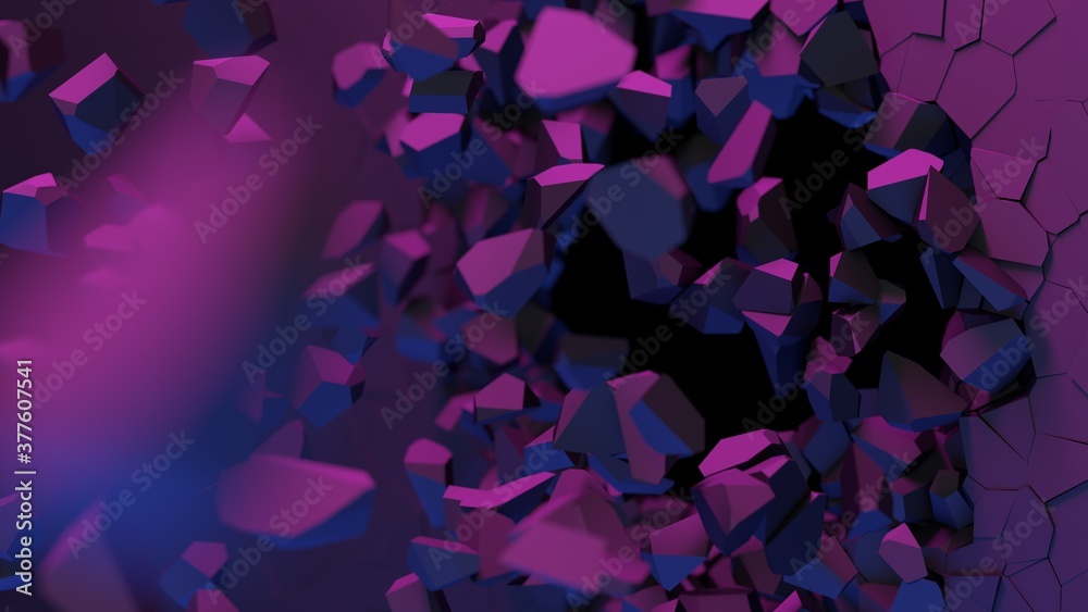 Abstract composition of cracked surface. A bullet or stone pierces a ...
