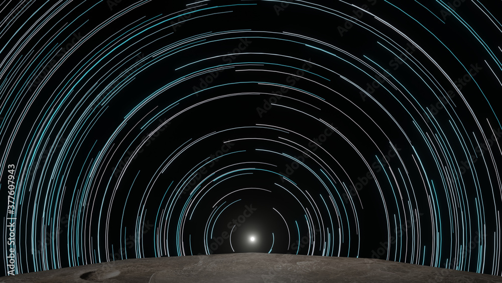 Spiral light trail from moon rotating by itself (3D Rendering) Stock ...