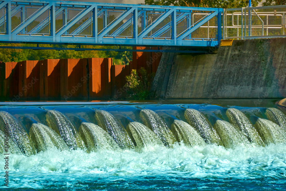 Small power plant in the Aller river for the production of electrical ...