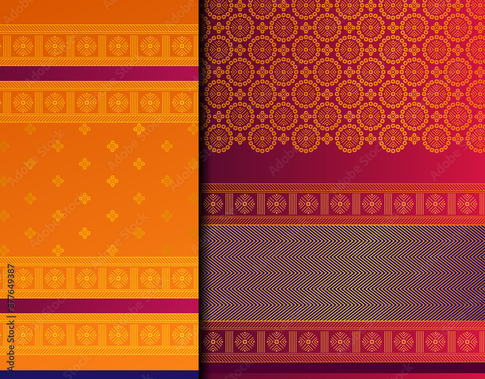 Indian Pattu Sari Vector pattern set. Traditional handmade Indian silk ...