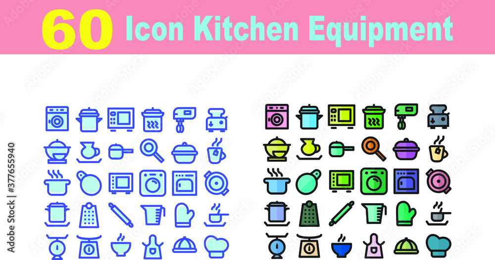 60 Icon Flat Kitchen Equipment Line Style for any purposes website ...