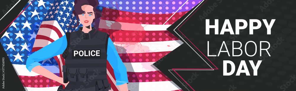 police officer in uniform happy labor day celebration banner portrait ...