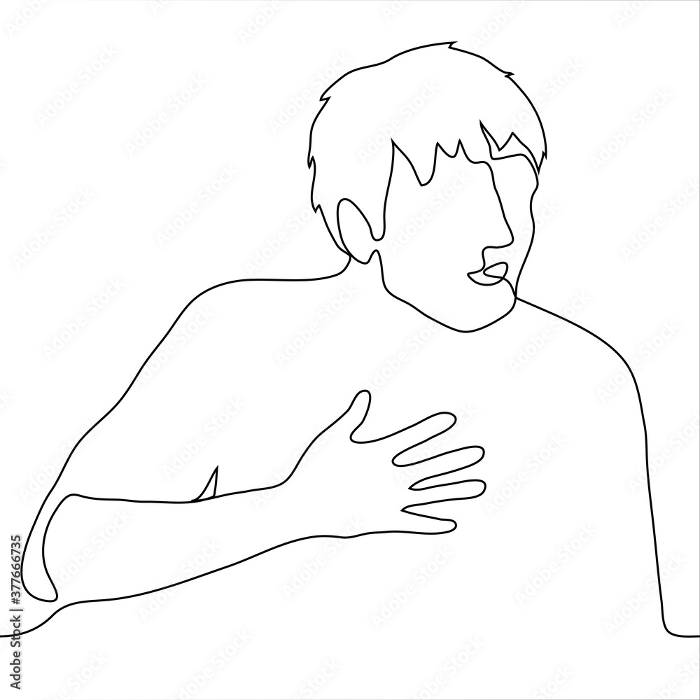 man with an open mouth grabs his chest. one continuous line drawing ...