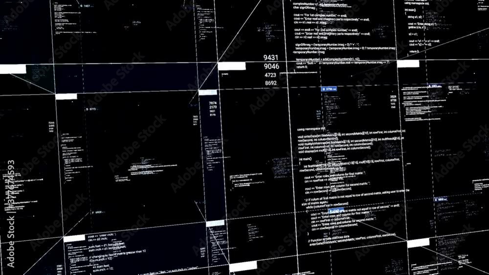 Vidéo Stock Abstract Programming Code Devided Into Blocks On Black Background Seamless Loop
