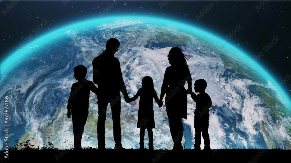 A Silhouette of a Lovely Family Standing on the Edge and Watching an ...