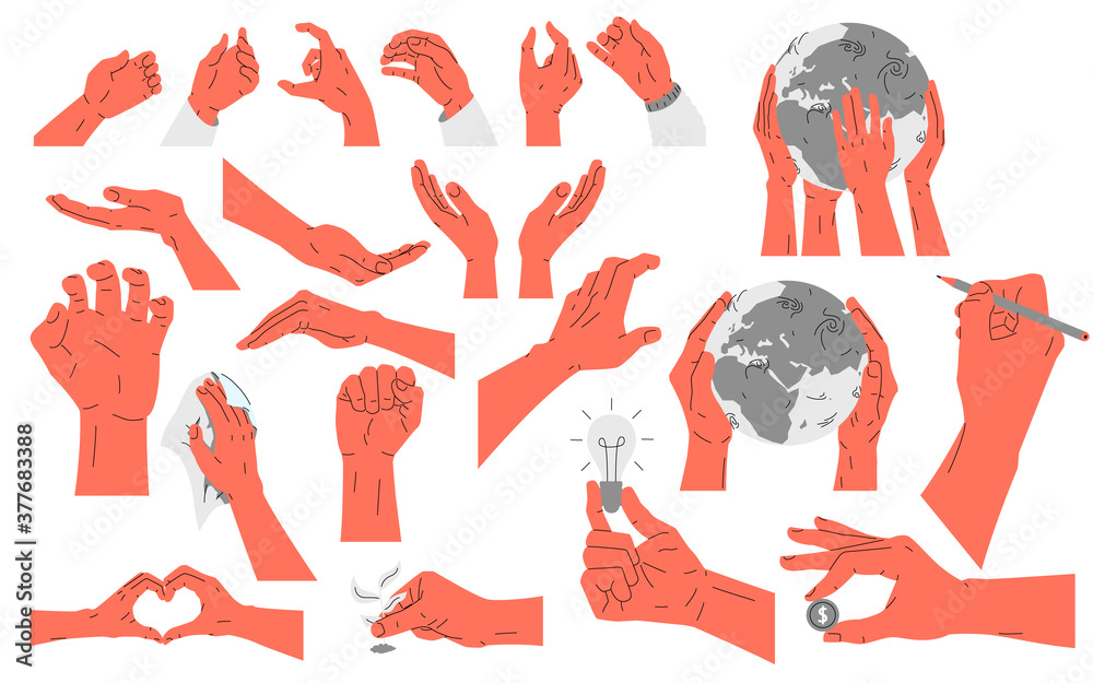 Set of hand icons. Vector illustration with a set of 20 icons of human ...