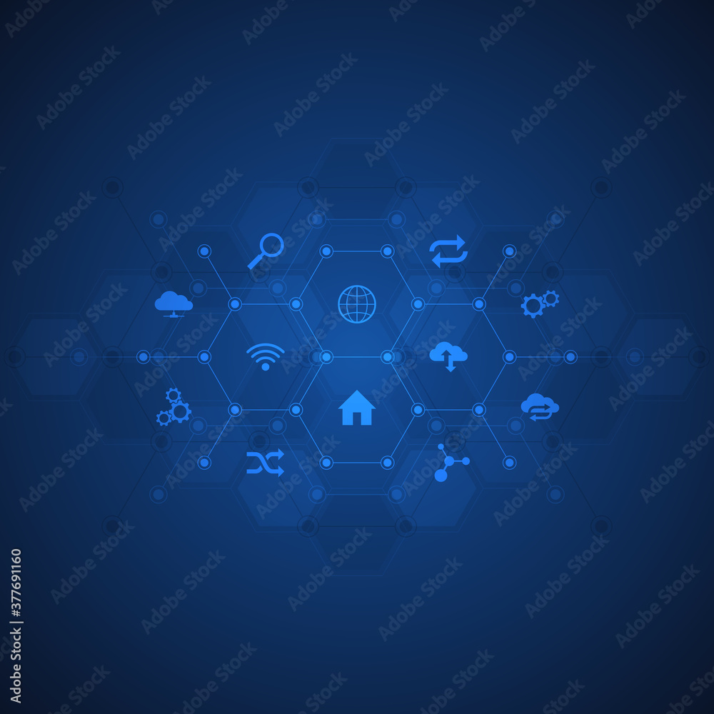 Technology background with flat icons and symbols. Concept and idea for ...