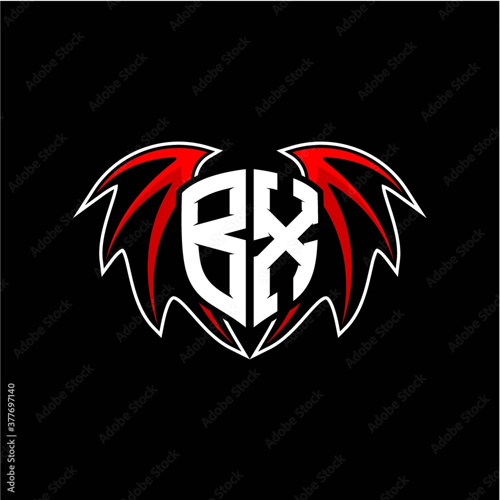 letter B X initial vector logo template with a minimalist dragon wing ...