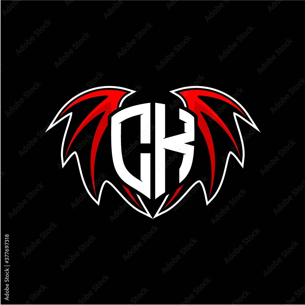 letter C K initial vector logo template with a minimalist dragon wing ...