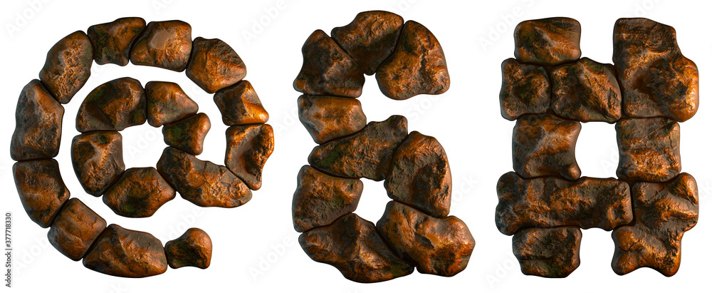 Set of rocky symbols at, ampersand, hash. Font of stone on white ...