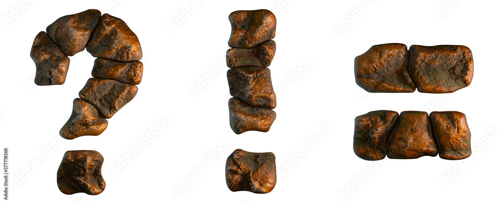 Set of rocky symbols question mark, exclamation mark, equals. Font of ...