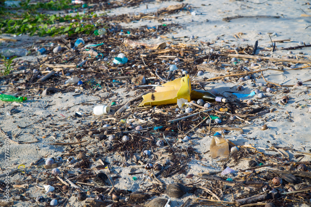 Plastic pollution in the Caribbean Stock Photo | Adobe Stock