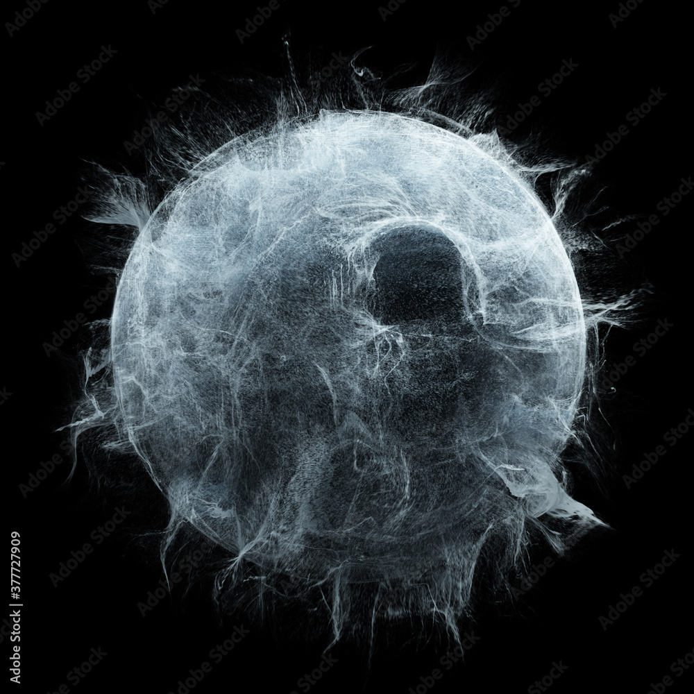 Abstract fluid, plasma sphere. particles flowing around sphere ...