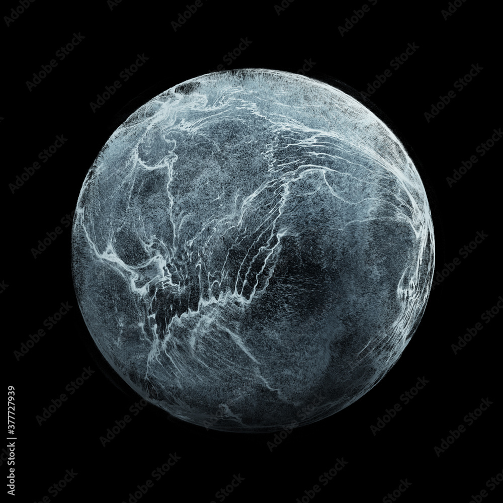 Abstract fluid, Water in sphere. particles flowing around sphere ...