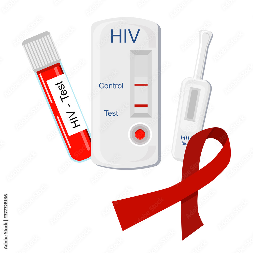 Express HIV self-test kit illustration with Laboratory tube with blood ...