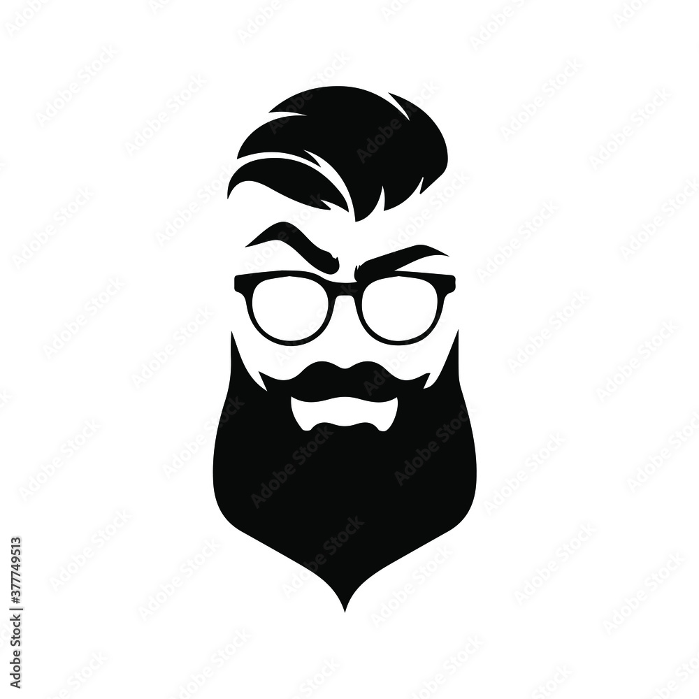 Beard, glasses, moustache and eye brows silhouette of male face, doodle ...