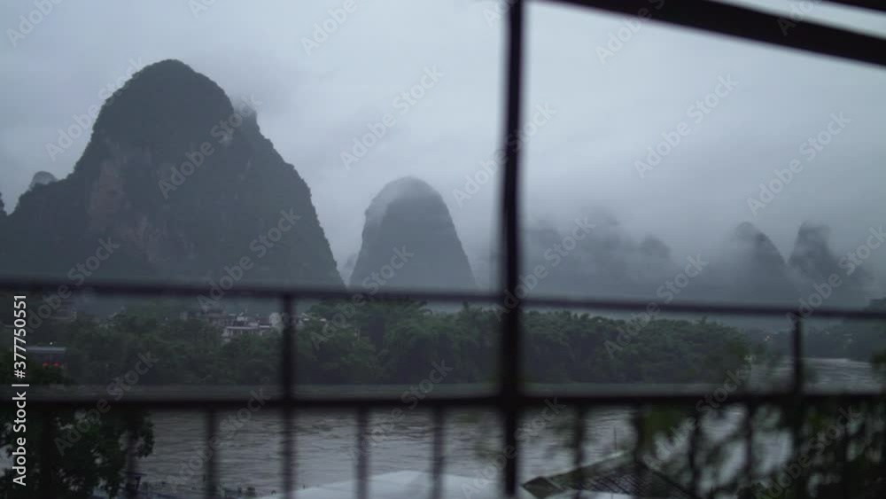Guilin Yangshuo Xingping Chinese Karst Mountains in the mist and rain ...