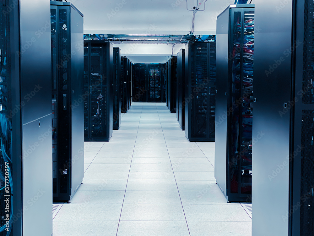 Row of server rack or Network device in datacenter.Datacenter concept ...