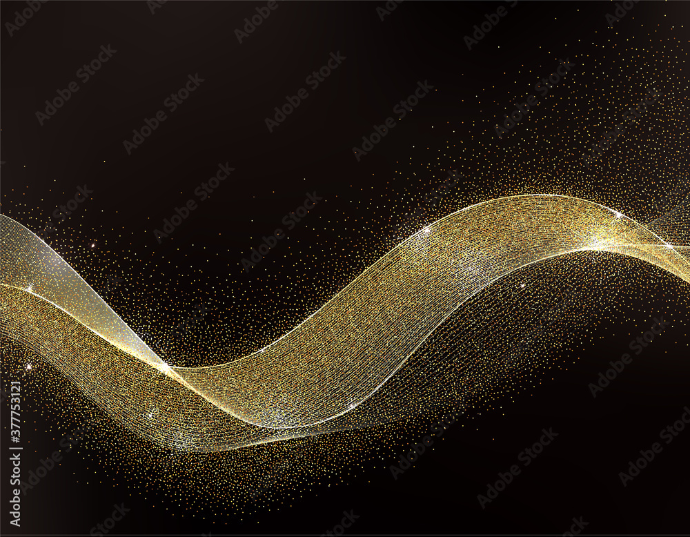 Abstract Gold Waves Design. Shiny golden moving lines design element ...
