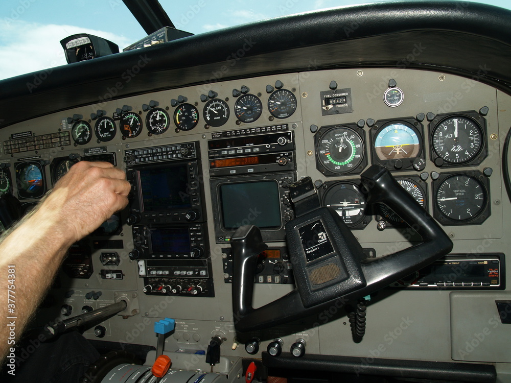 Cessna airplane cockpit during flight Stock Photo | Adobe Stock
