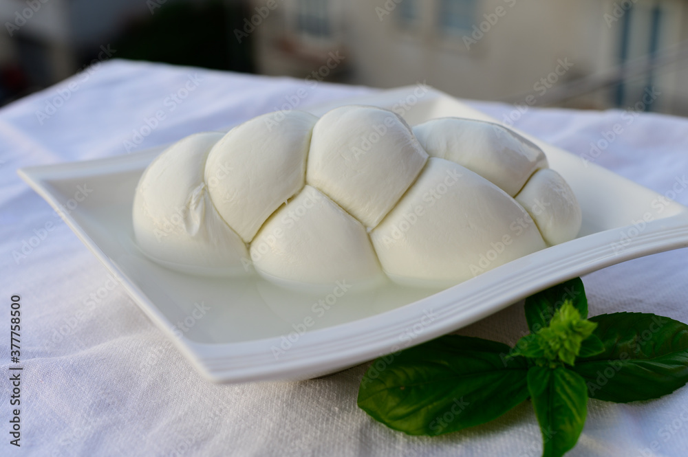 Fresh soft white italian cheese braid mozzarella buffalo made from ...