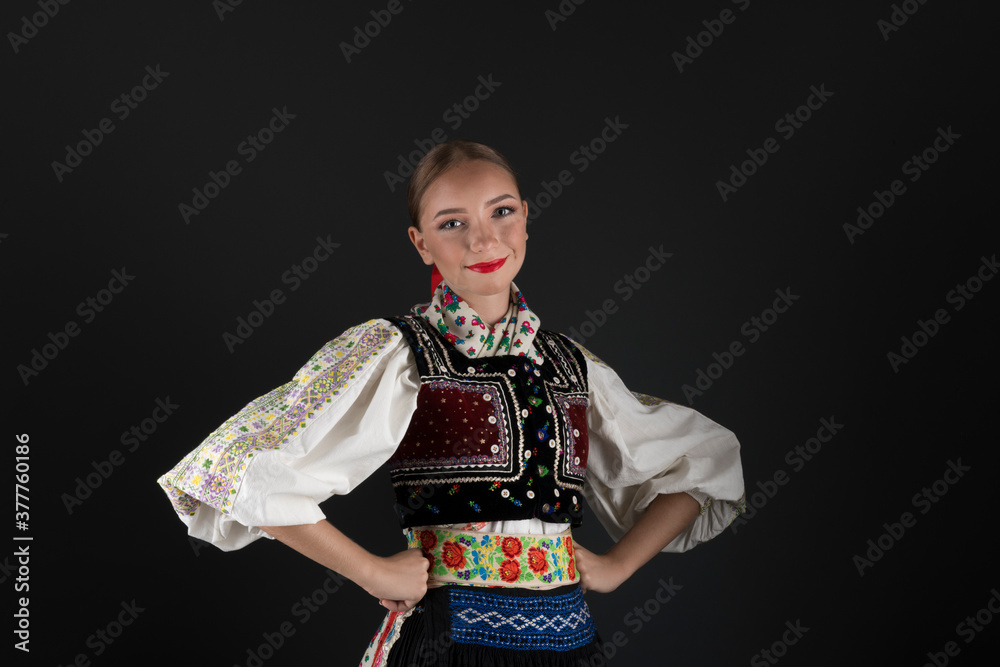 Beautiful woman wearing traditional Eastern Europe folk costumes ...