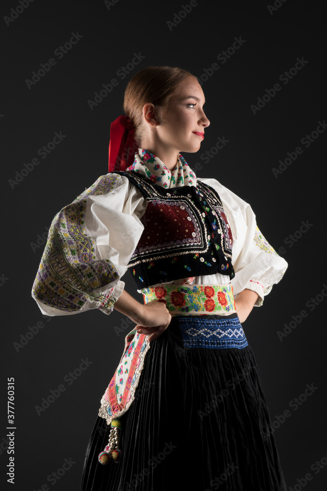 Beautiful woman wearing traditional Eastern Europe folk costumes ...