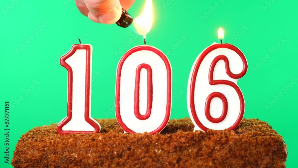 Cake with the number 106 lighted candle. Chroma key. Green Screen ...