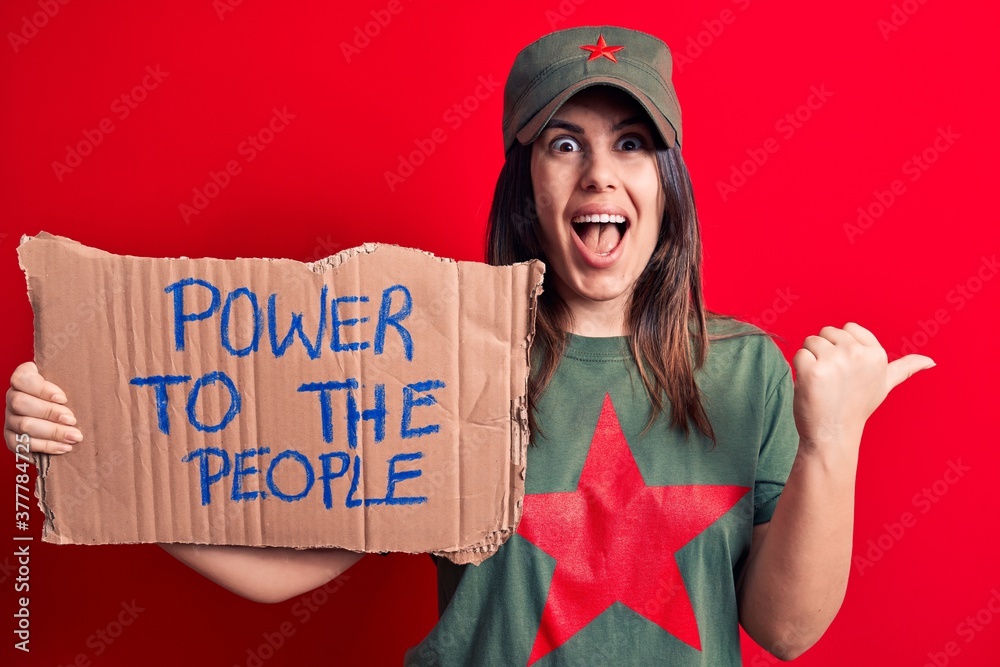 Beautiful woman wearing t-shirt with red star communist symbol asking ...