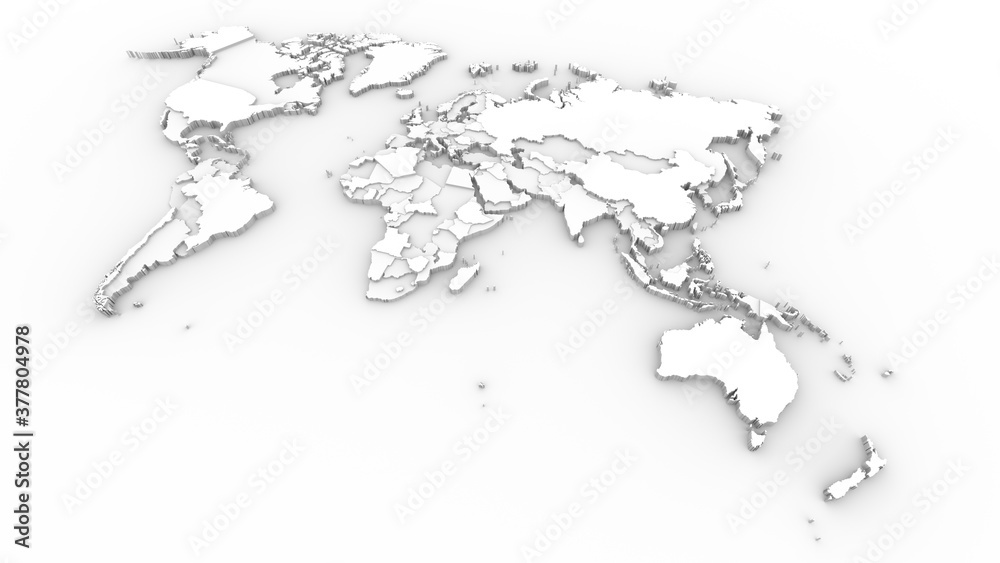 3d world map with raised continents and countries on a white background ...