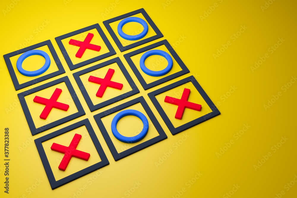 3D illustration of a tic-tac-toe game with no winning side in cartoon ...