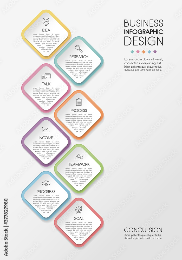 Colourful infographic with 8 steps and business icons. Diagram. Vector ...