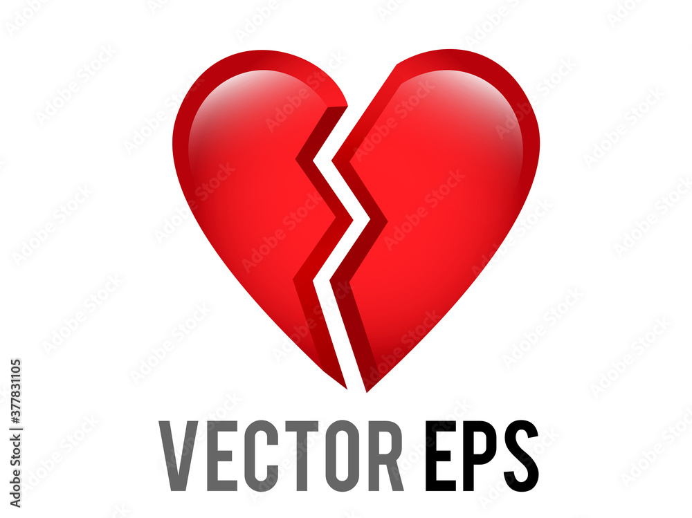 Vector red love heart broken in two emoji icon, breaking heart ...