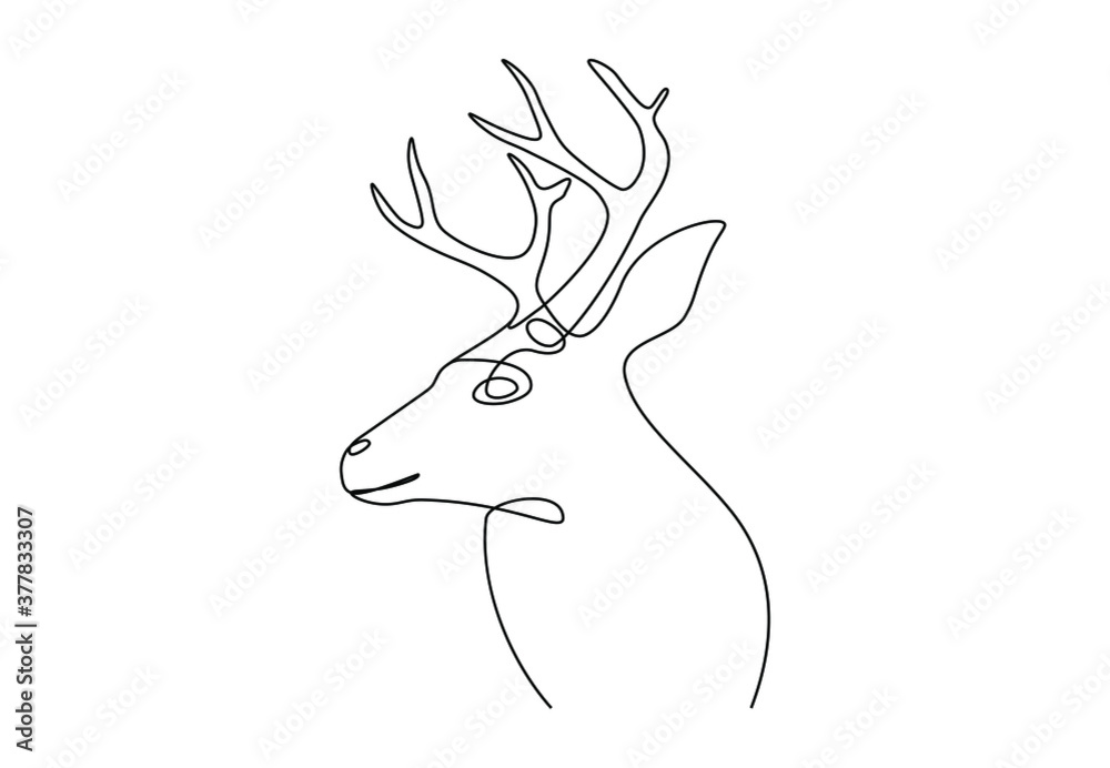 One line drawing of reindeer head for logo. Modern continuous line art ...