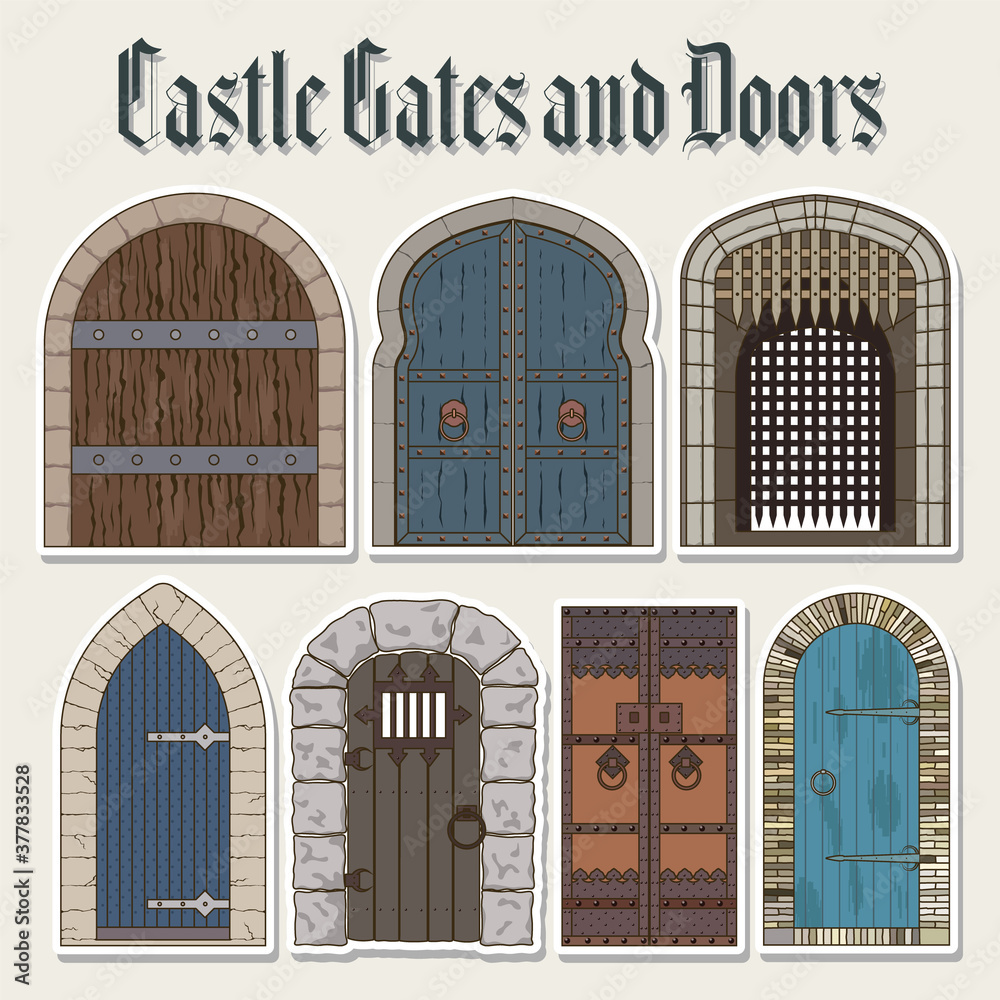 Medieval Castle Gates and Doors Vector Set Stock Vector | Adobe Stock