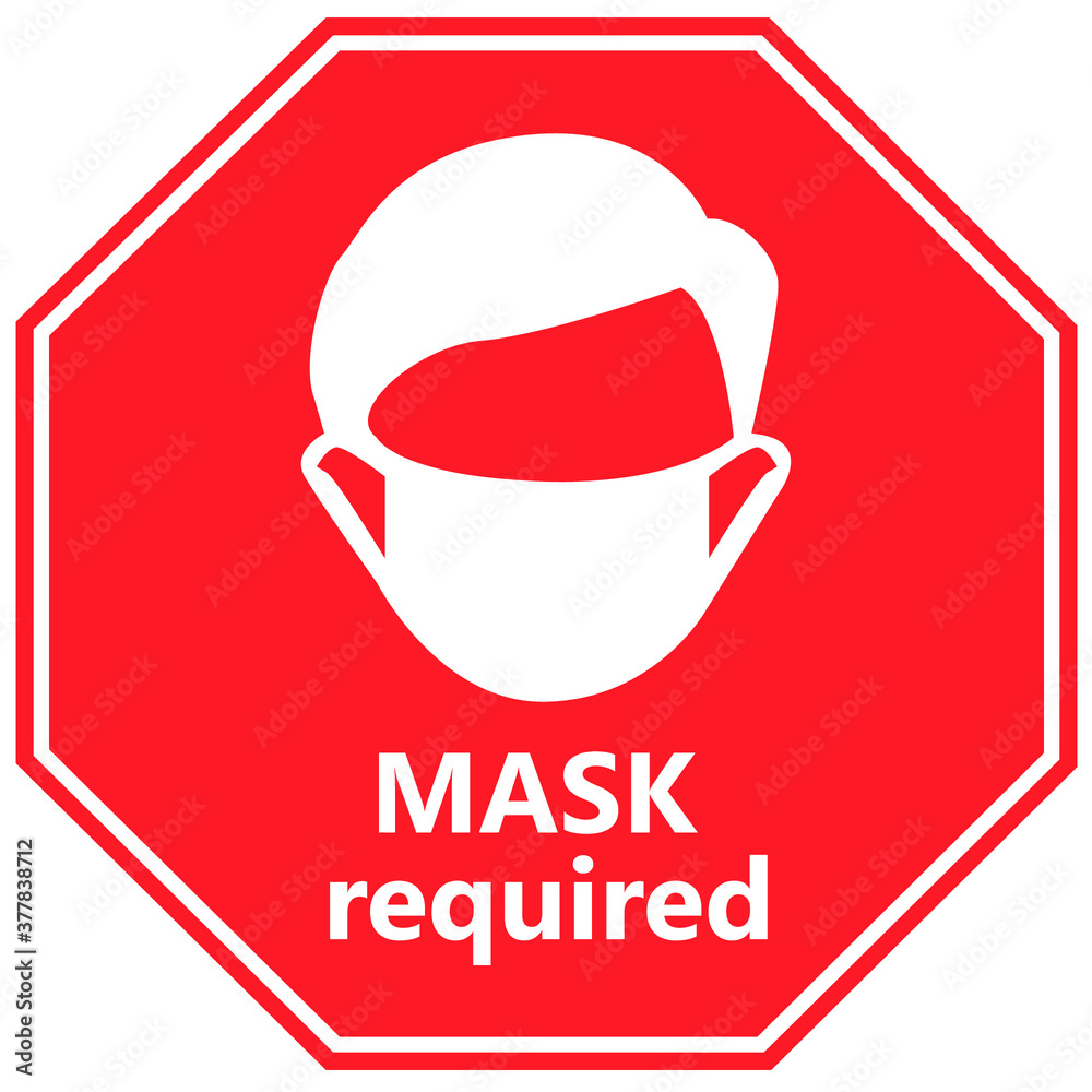Preventing coronavirus covid-19 with wording mask required in white ...