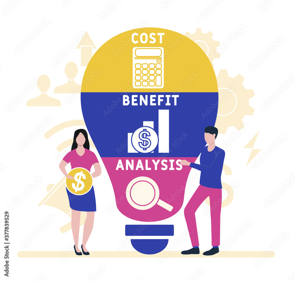 Flat design with people. CBA - Cost benefit Analysis . acronym business ...