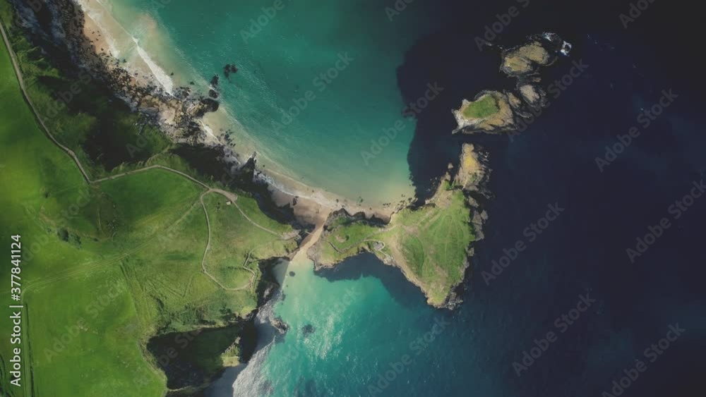 Island Carrick top-down aerial view: Antrim County, Ireland. Giant ...