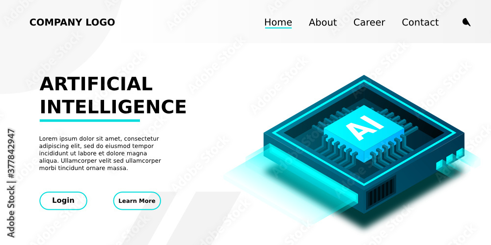 Artificial intelligence, AI web banner, isometric cloud computing concept, data mining ...