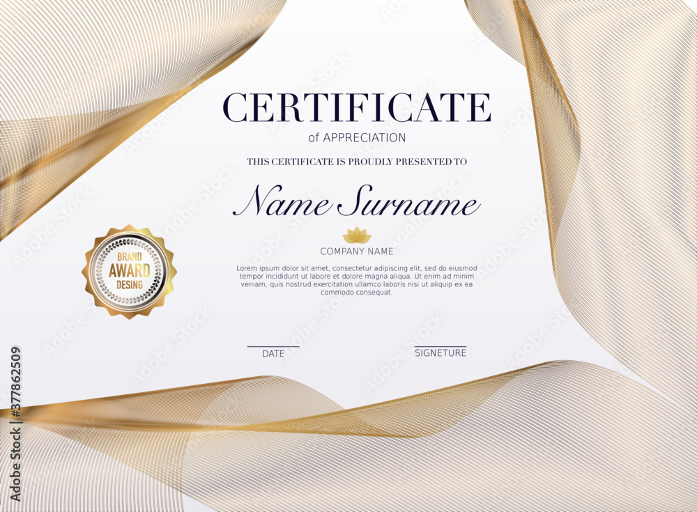 Certificate template with golden decoration element. Design diploma ...
