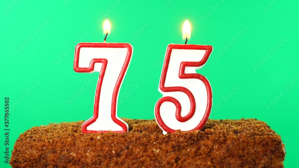 Cake with the number 75 lighted candle. Chroma key. Green Screen ...
