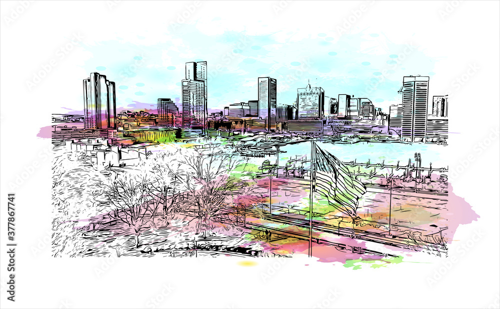 Building view with landmark of Baltimore is a major city in Maryland ...